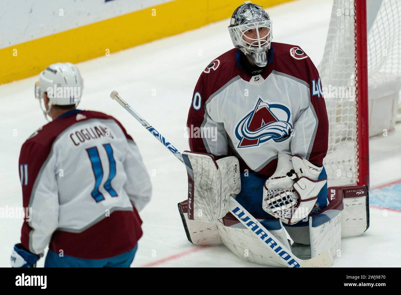 Colorado Avalanche goaltender Alexandar Georgiev (40) reacts after he ...