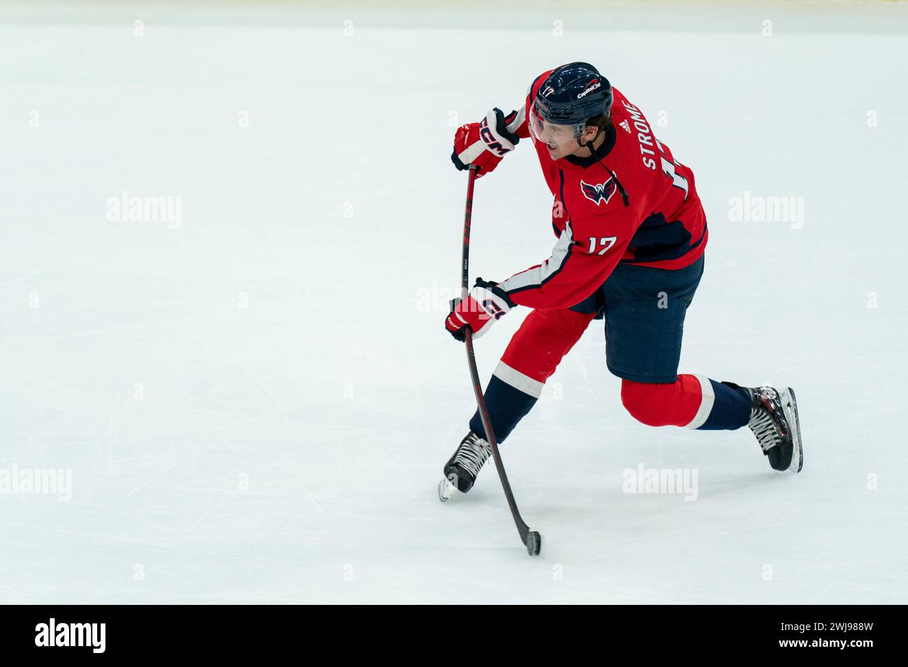 Washington Capitals center Dylan Strome (17) takes a shot during the ...