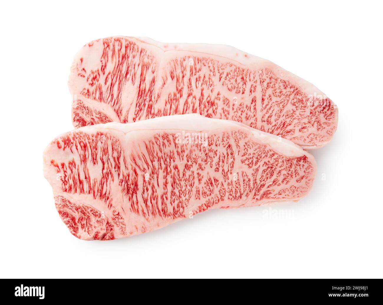 Fresh raw beef steaks set against a white background. Wagyu beef steak ...