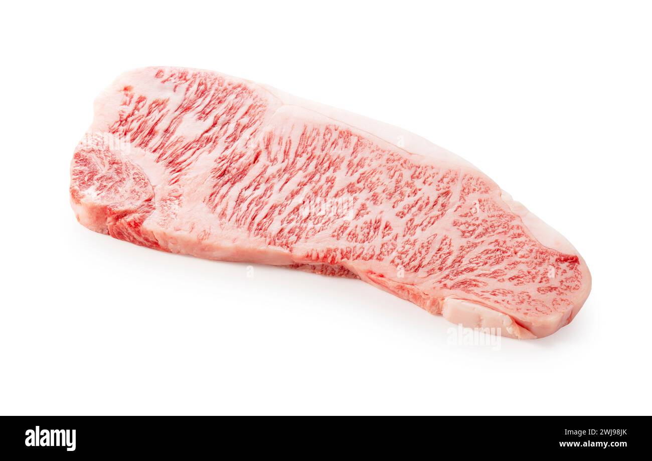 Fresh raw beef steaks set against a white background. Wagyu beef steak ...