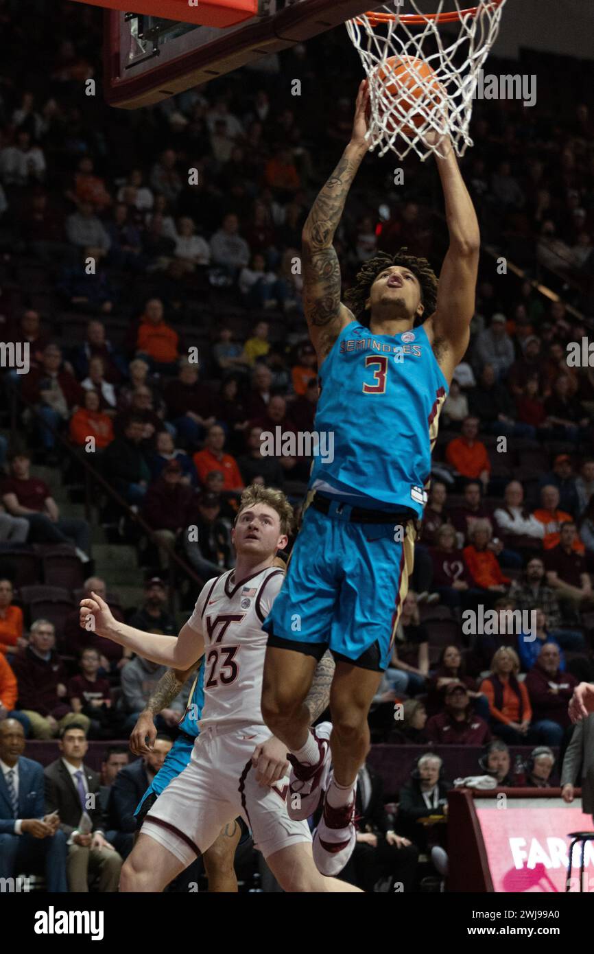 Blacksburg, VA, USA. 13th Feb, 2024. Florida State Seminoles forward ...