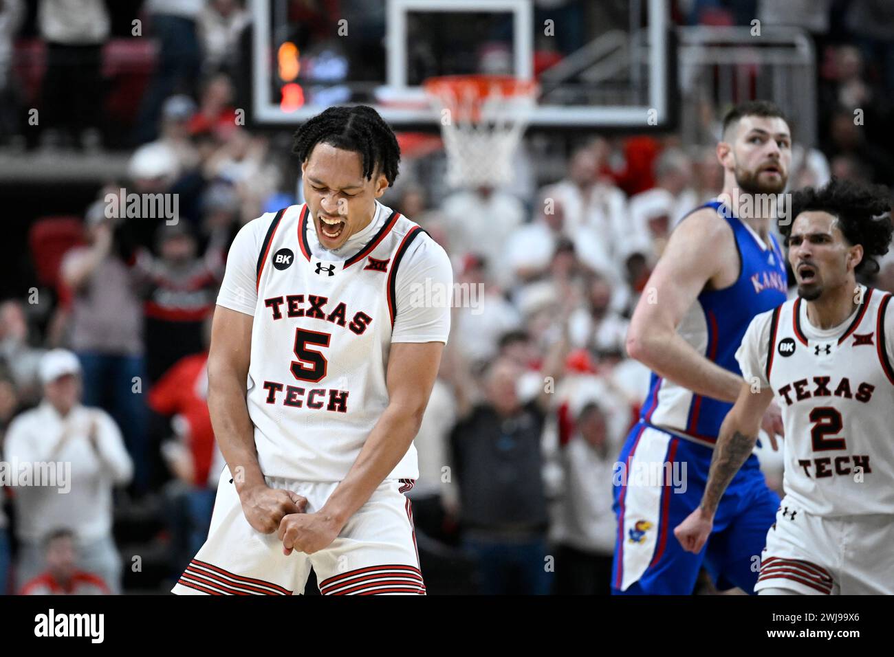 Texas Tech guard Darrion Williams (5) reacts to a score against Kansas ...
