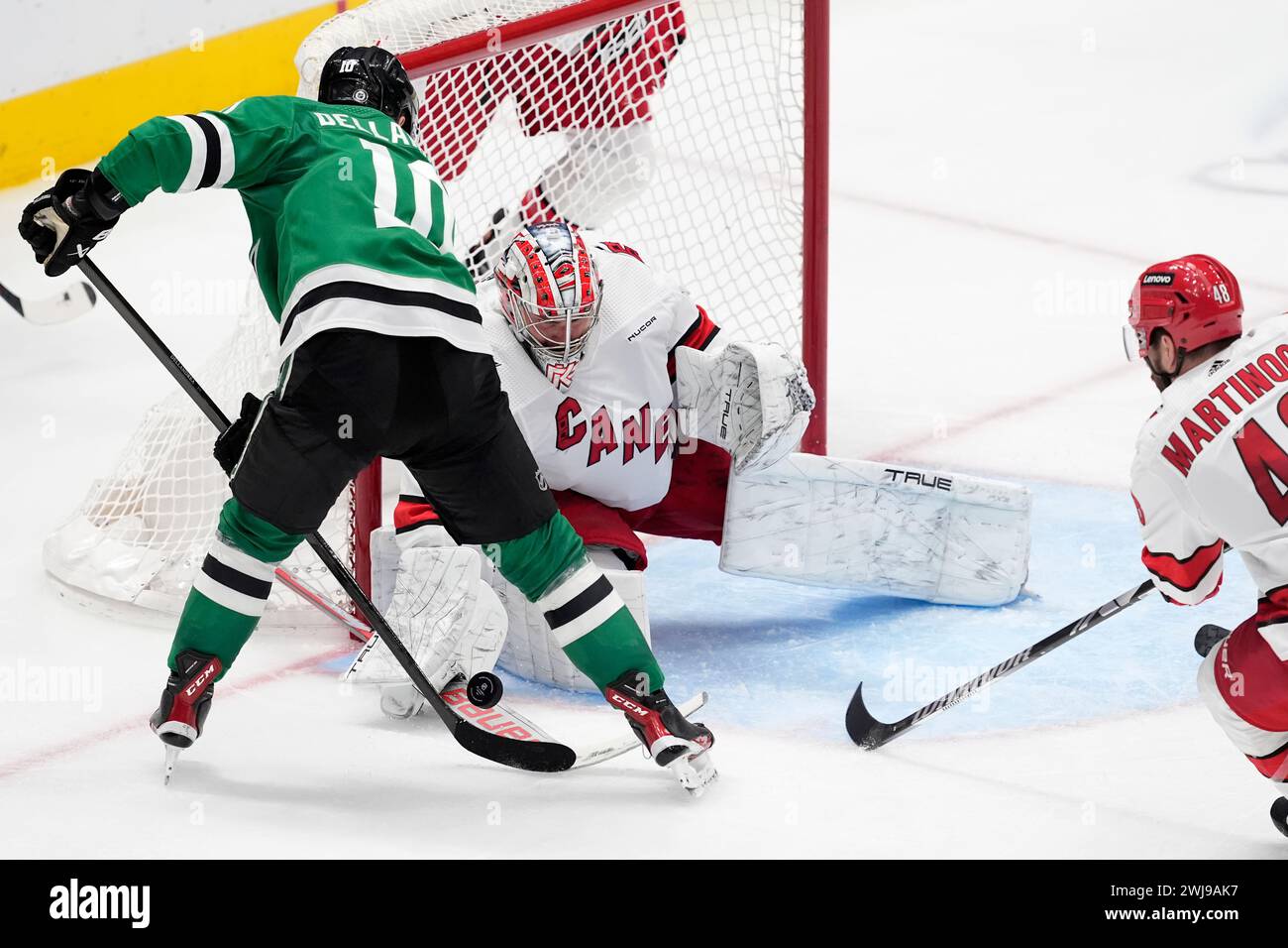 Carolina Hurricanes goaltender Pyotr Kochetkov (52) blocks a shot by ...