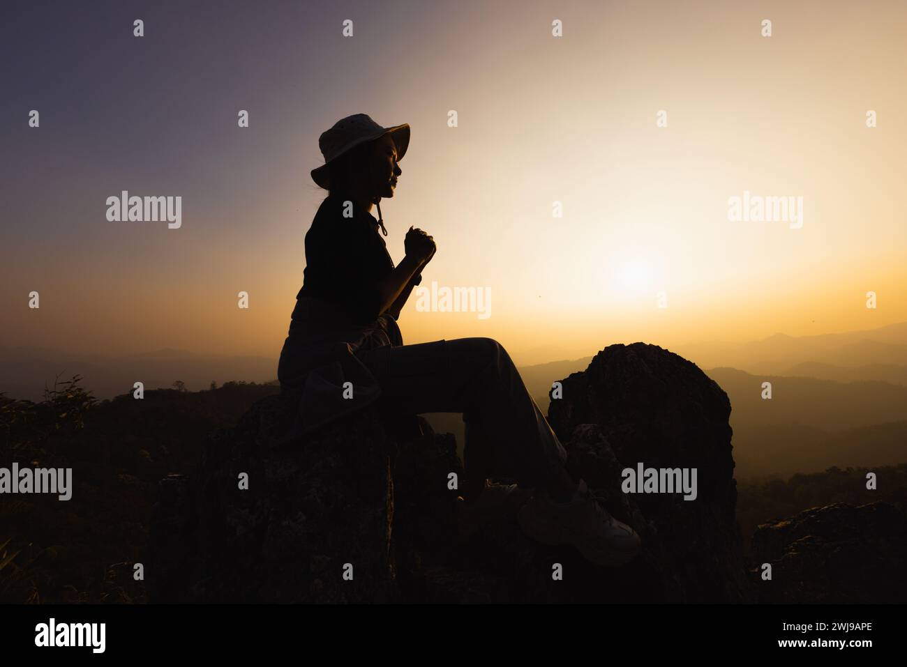 Silhouette of christian woman hand praying, Woman praying in the ...