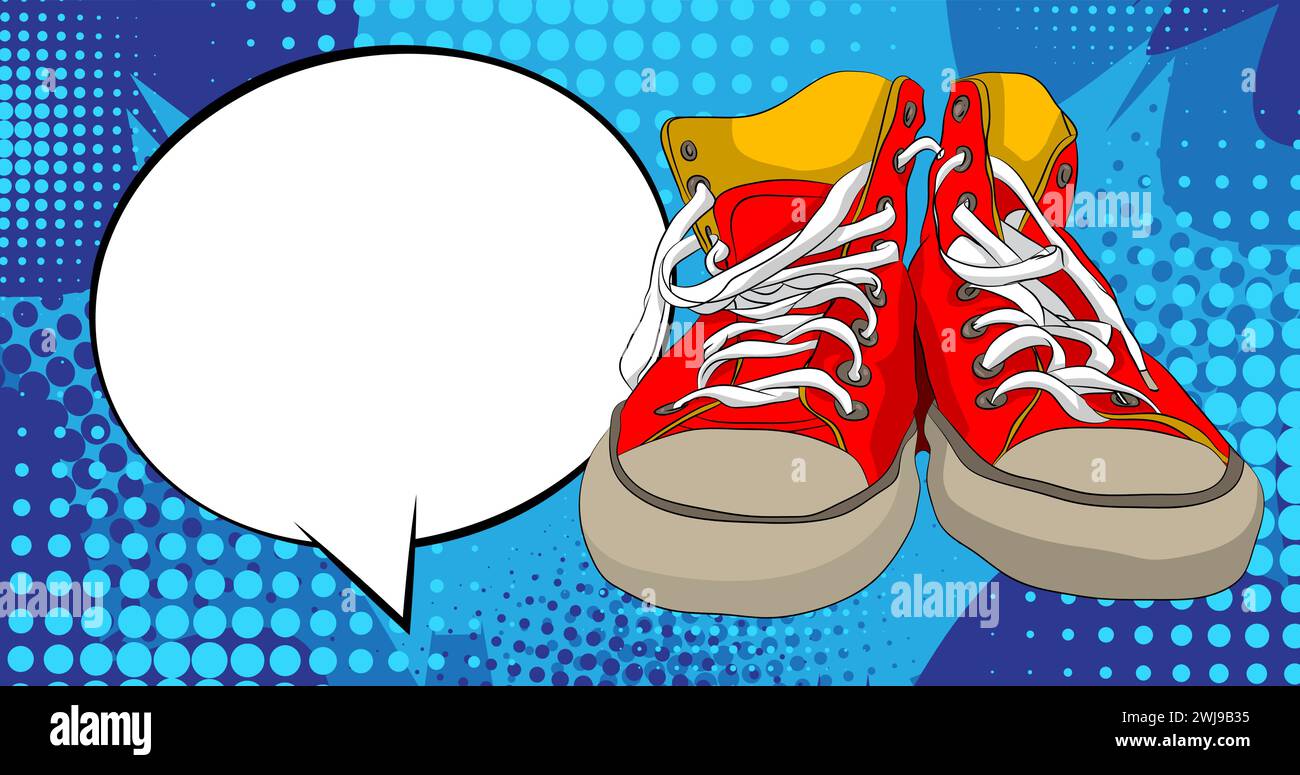 Cartoon vintage Sneakers with blank speech bubble, comic book Trainers ...