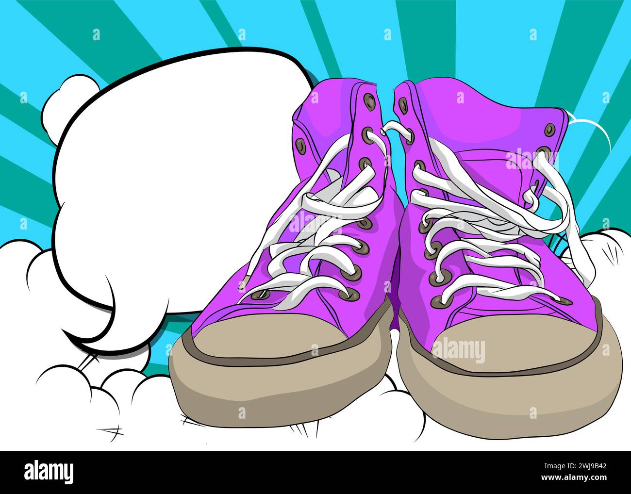 Cartoon vintage Sneakers with blank speech bubble, comic book Trainers ...