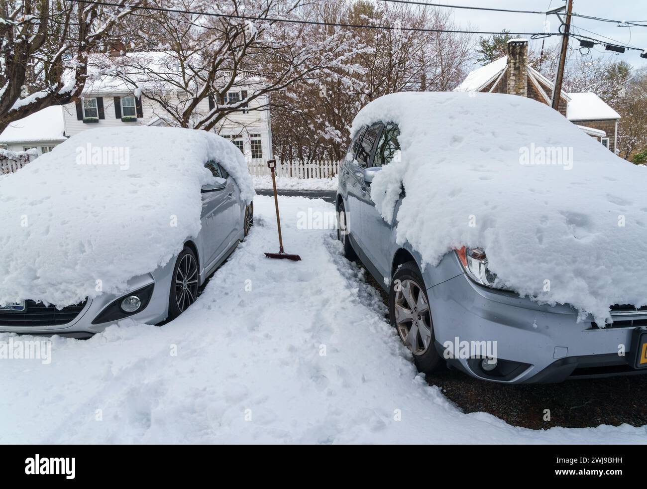 Chappaqua, NY- Feb 13 2024 - Cars blanketed with snow after a winter ...