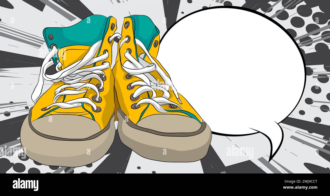 Cartoon vintage Sneakers with blank speech bubble, comic book Trainers ...