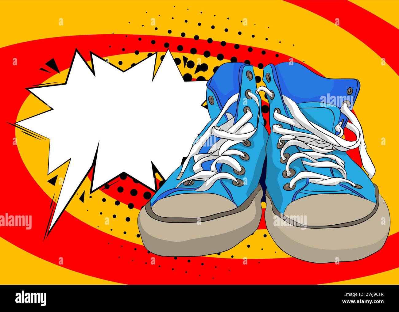 Cartoon vintage Sneakers with blank speech bubble, comic book Trainers ...