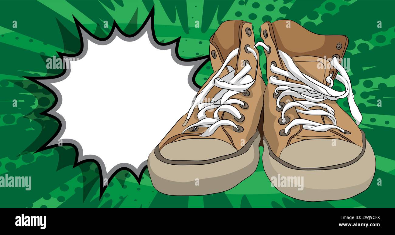 Cartoon vintage Sneakers with blank speech bubble, comic book Trainers ...
