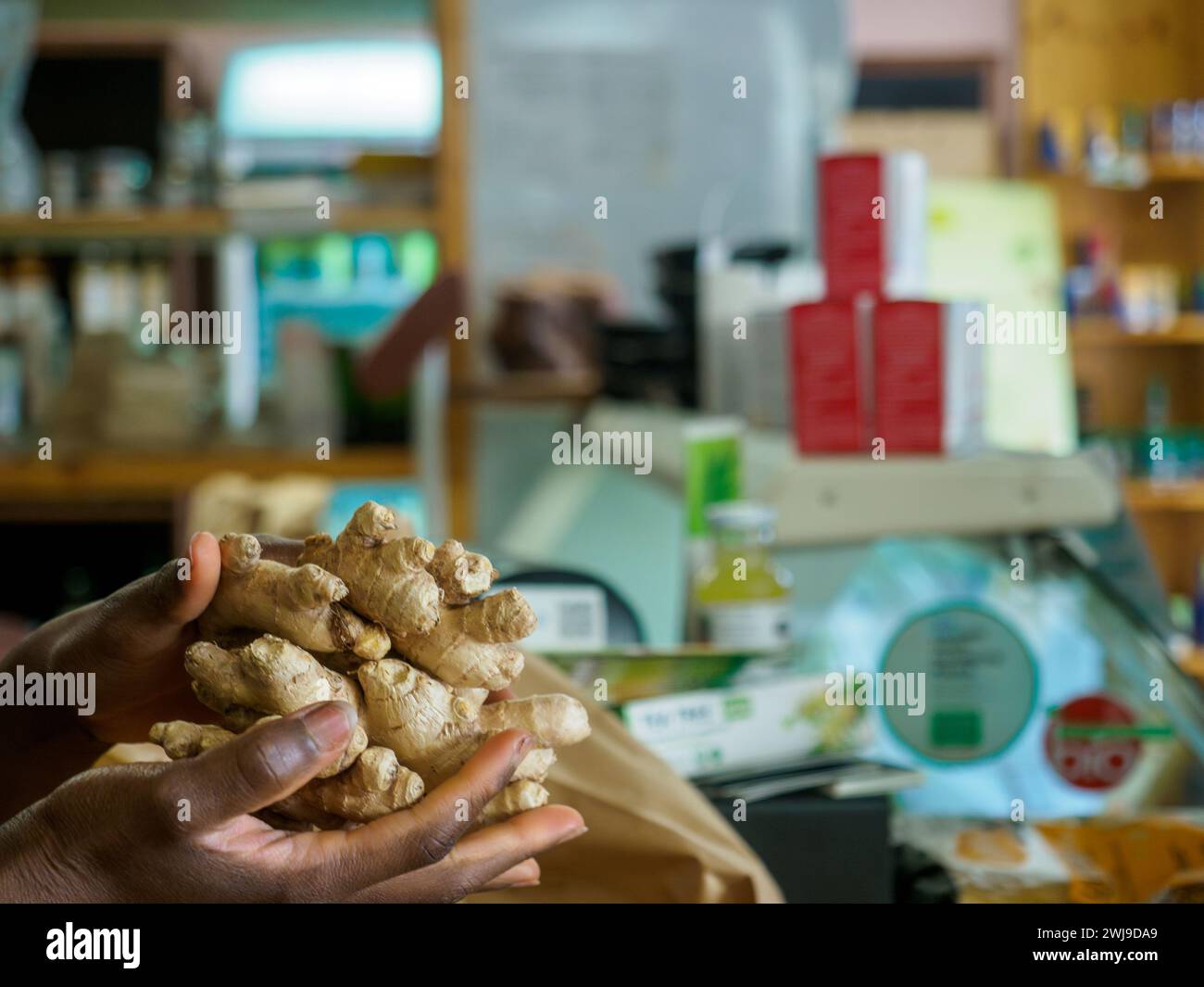 organic food vendor in retail grocery shop selling fresh vegetables and ...