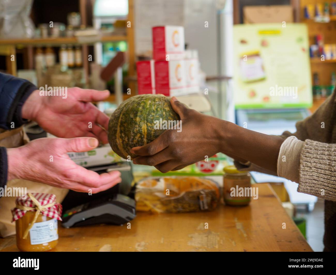 portrait of beautiful african black woman buy organic food in small ...