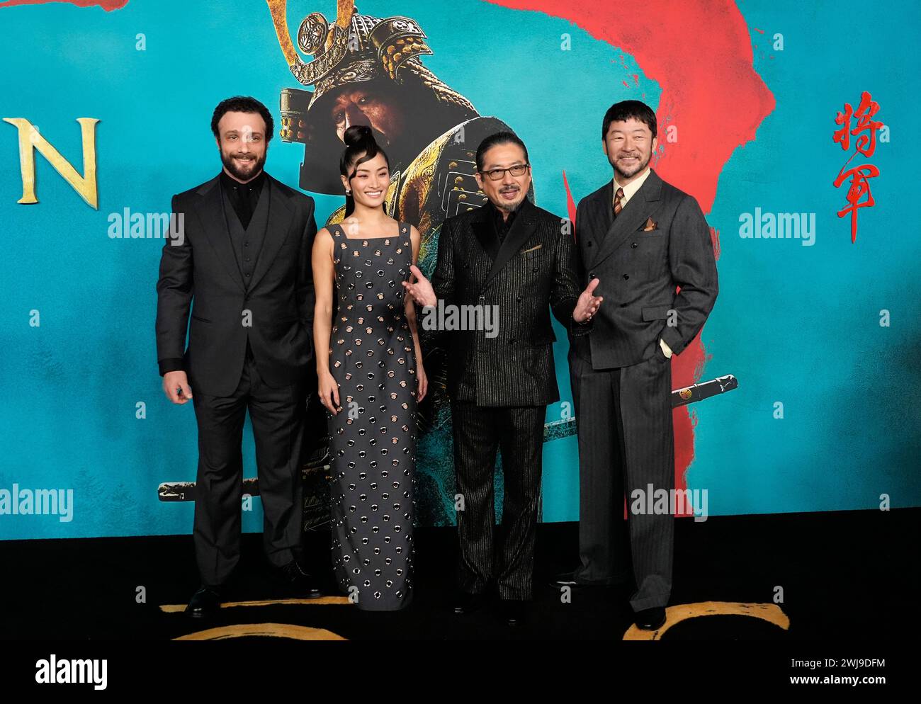 From left, Cosmo Jarvis, Anna Sawai, Hiroyuki Sanada and Tadanobu Asano, cast members in "Shogun ...