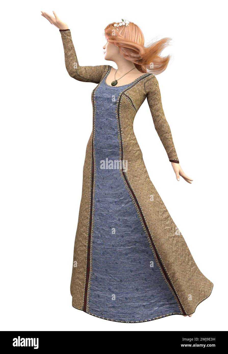 Fantasy magician woman in medieval dress, 3D Illustration Stock Photo ...