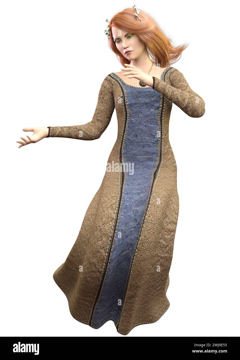 Fantasy magician woman in medieval dress, 3D Illustration Stock Photo ...