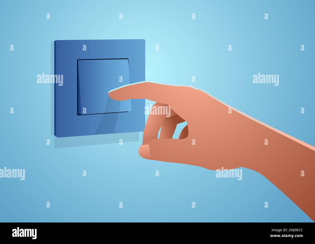 Close-up of a human hand turning on and off a light switch, vector illustration Stock Vector ...