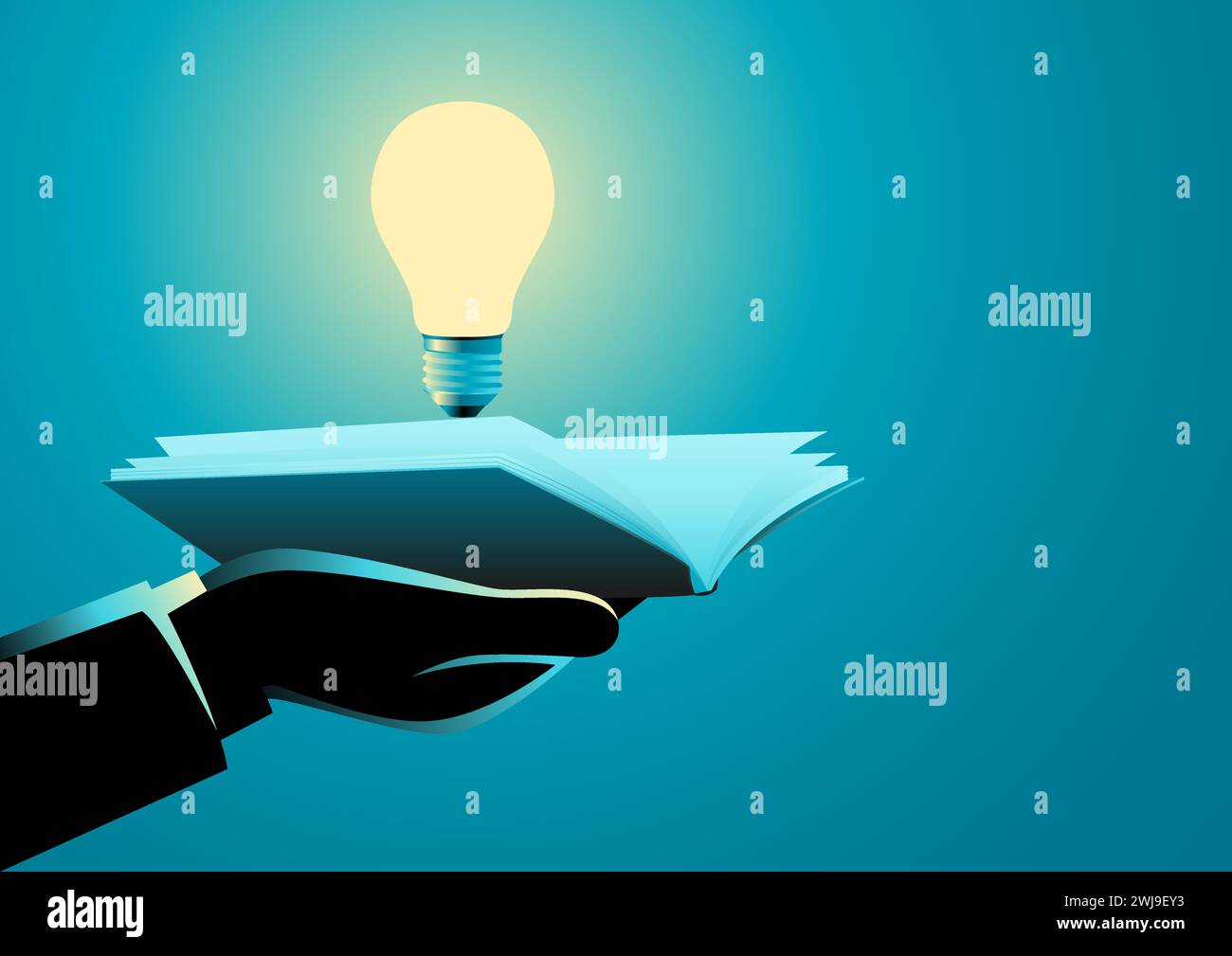 Businessman hand holding a book and light bulb, innovation, knowledge ...