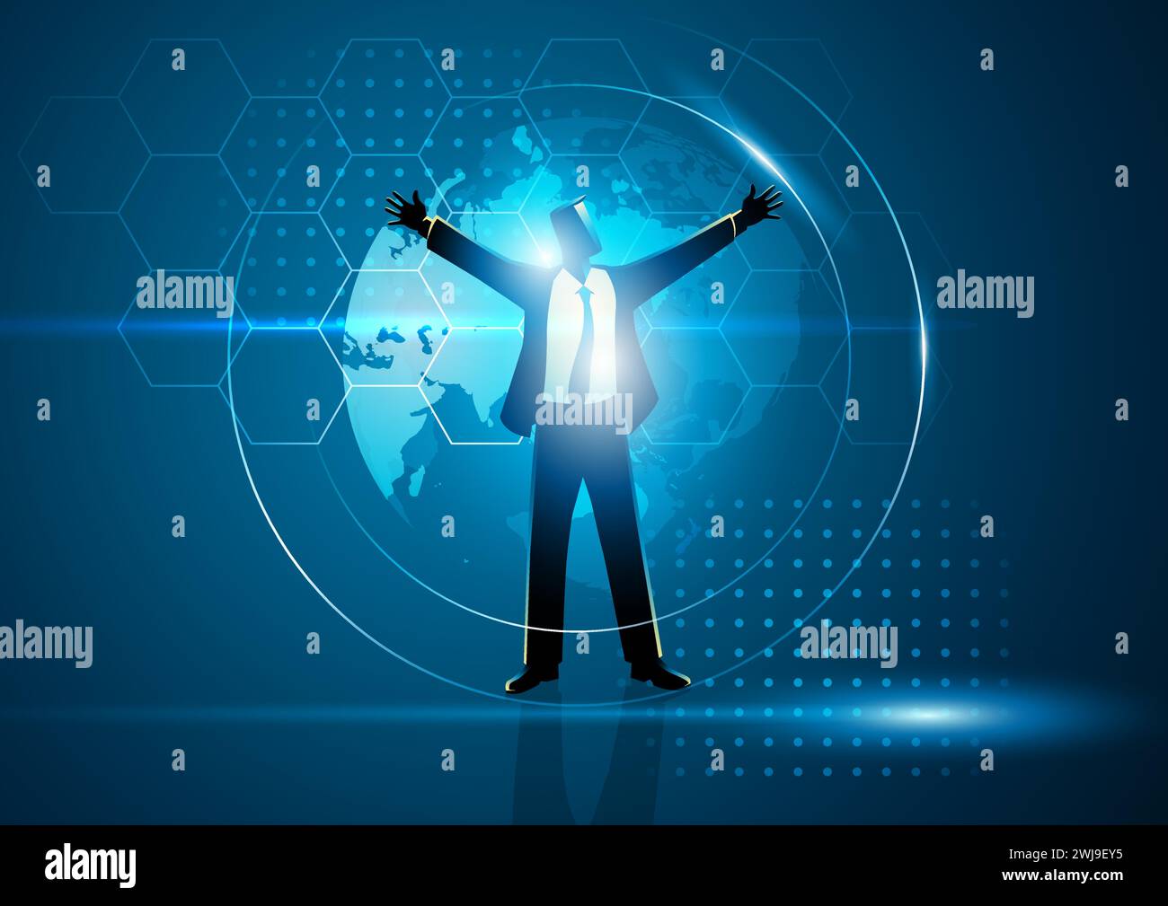 Vector illustration of a businessman standing with open arms on ...