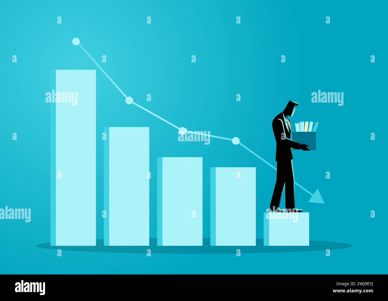 Business concept illustration of a businessman descending on the ...