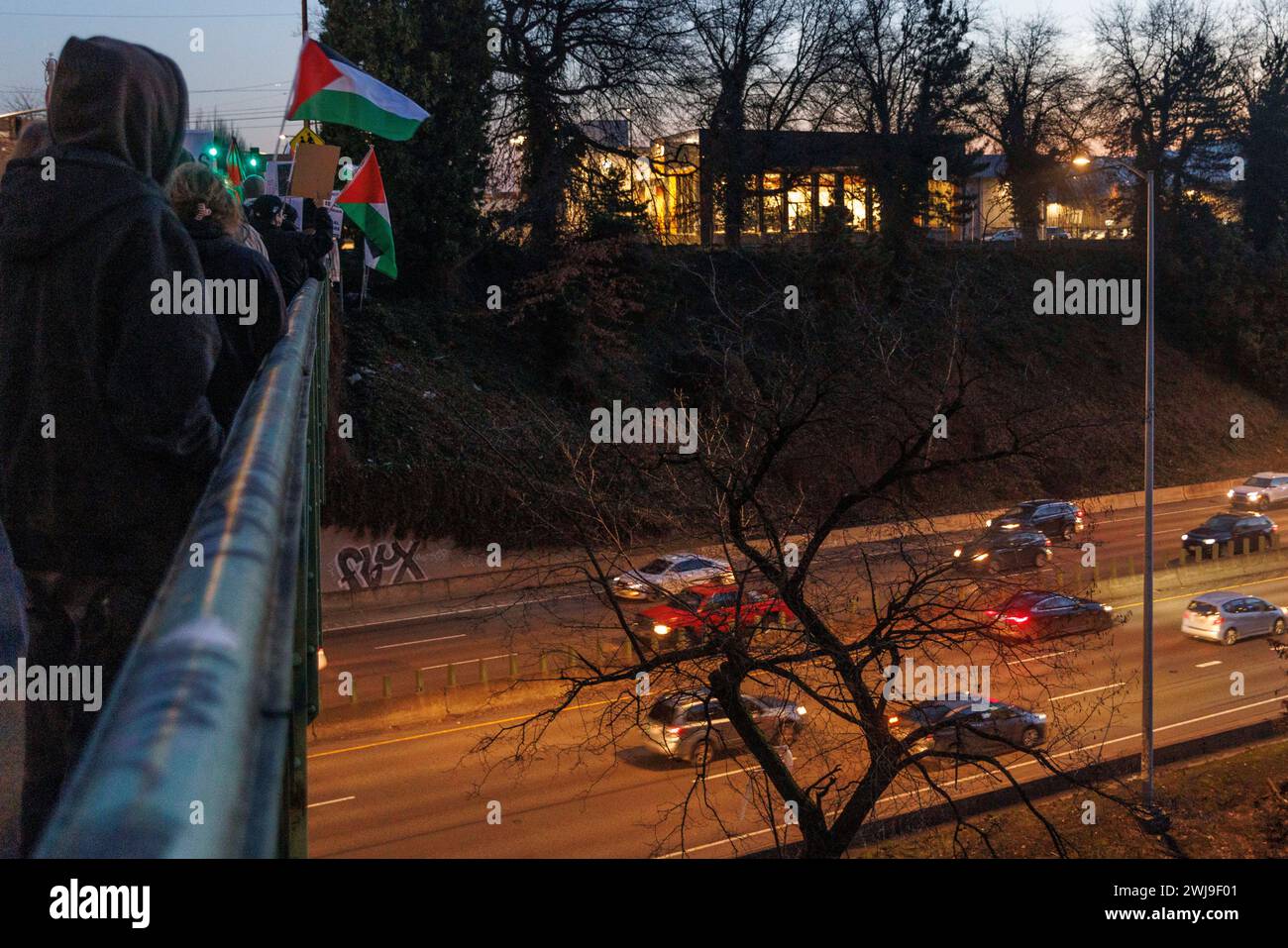 Portland, USA. 13th Feb, 2024. After the rally, the demonstrators moved ...