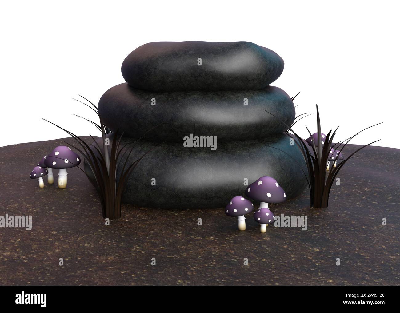 Fairy tale scene with three stones and mushrooms, 3D Illustration Stock ...