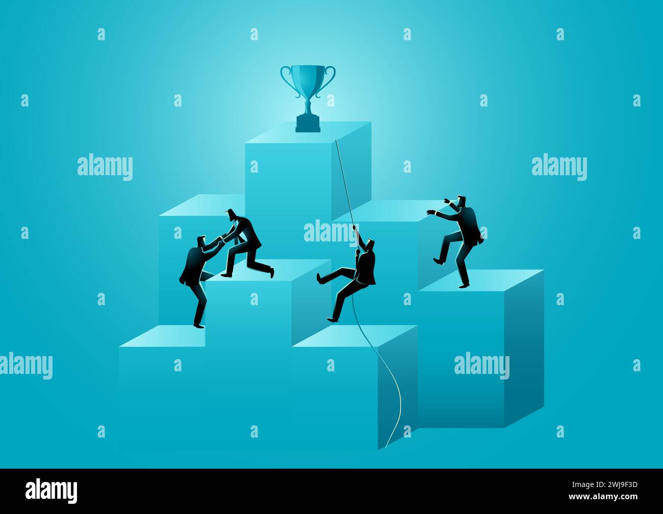 Business people trying to climb the bar chart for the trophy ...