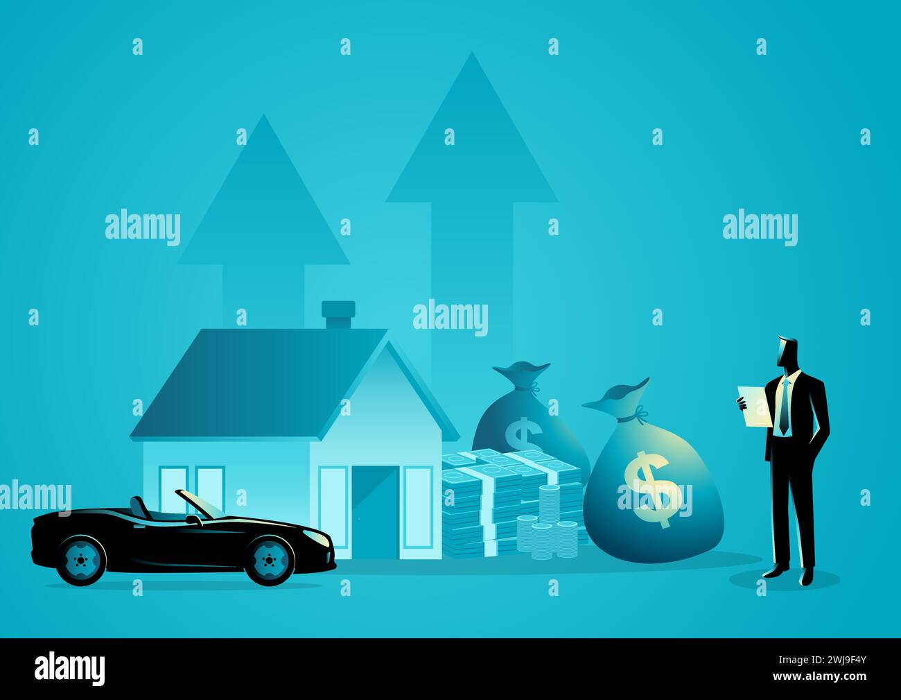 Business concept illustration of a businessman checking his personal ...