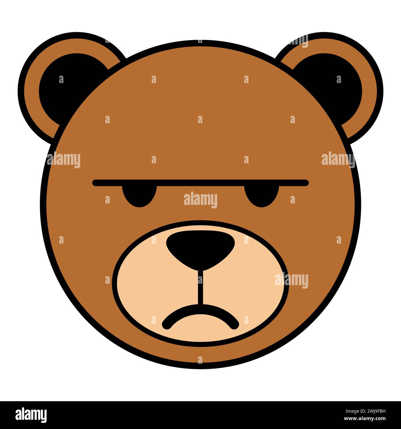 Simple flat cartoon of a bear with unamused, meh face expression ...