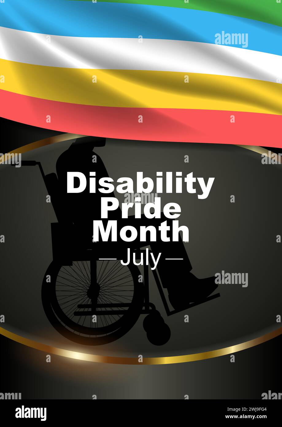 Silhouette of a man in a wheelchair with Disability Pride Month flag as ...