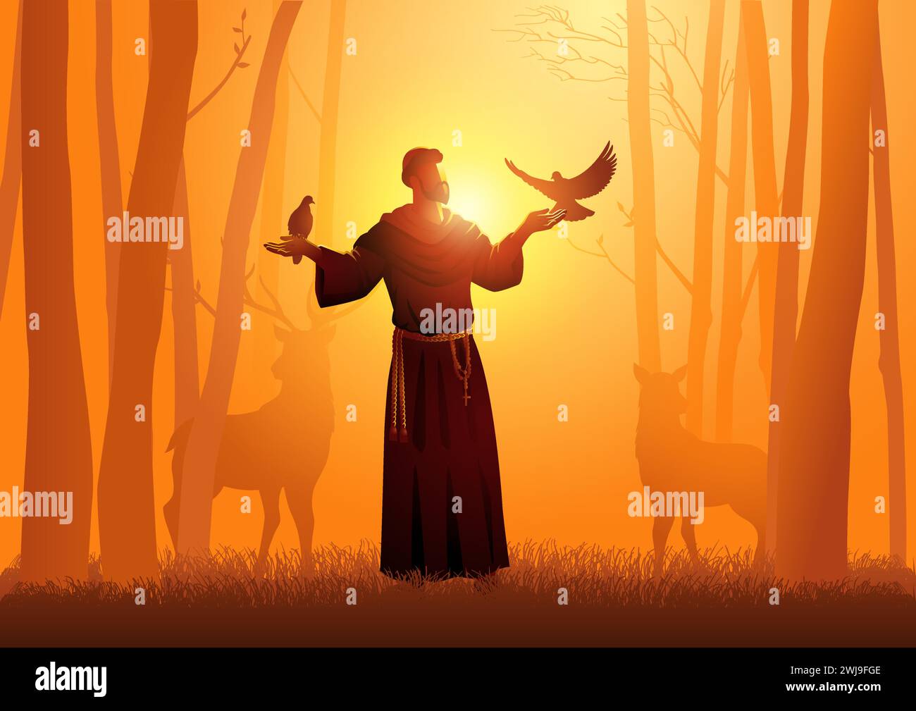 Religion vector illustration series, Saint Francis of Assisi with ...