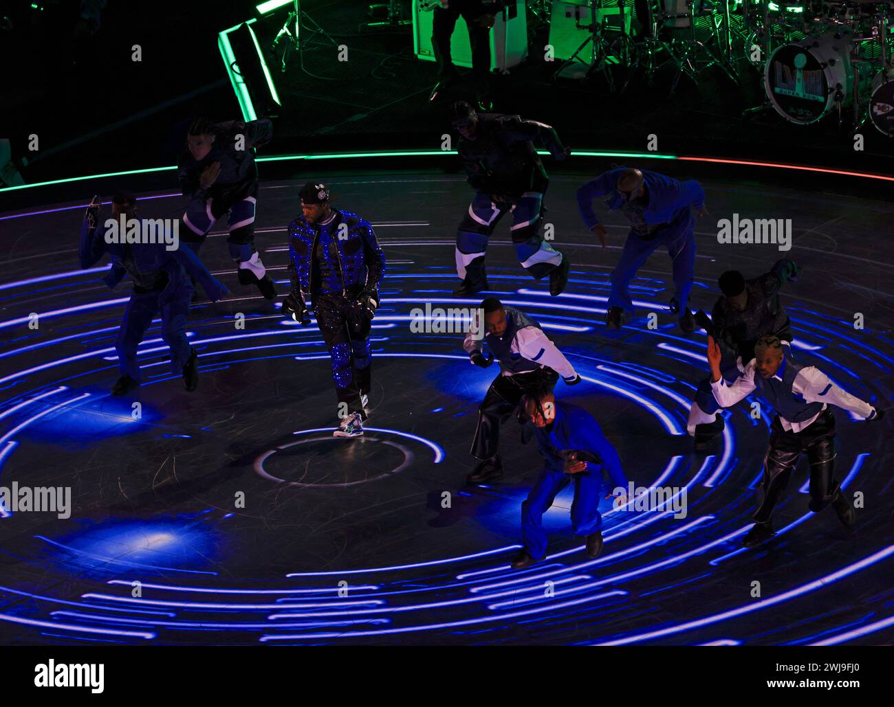 February 11, 2024 Usher performs during halftime at the NFL Super Bowl ...