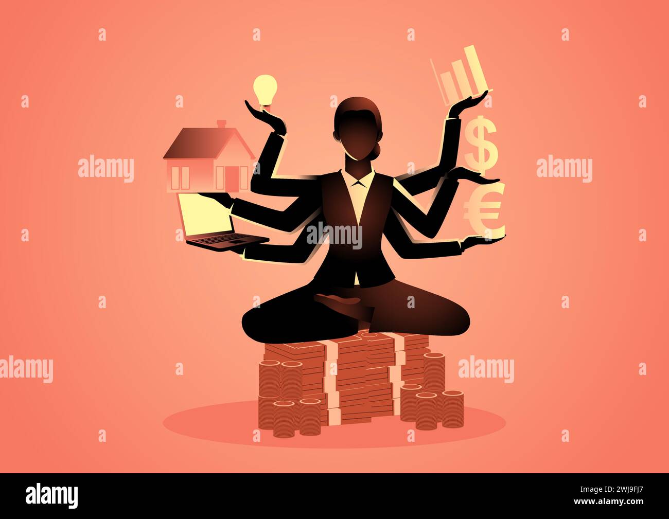 Business concept illustration of a business woman with multiple hands ...
