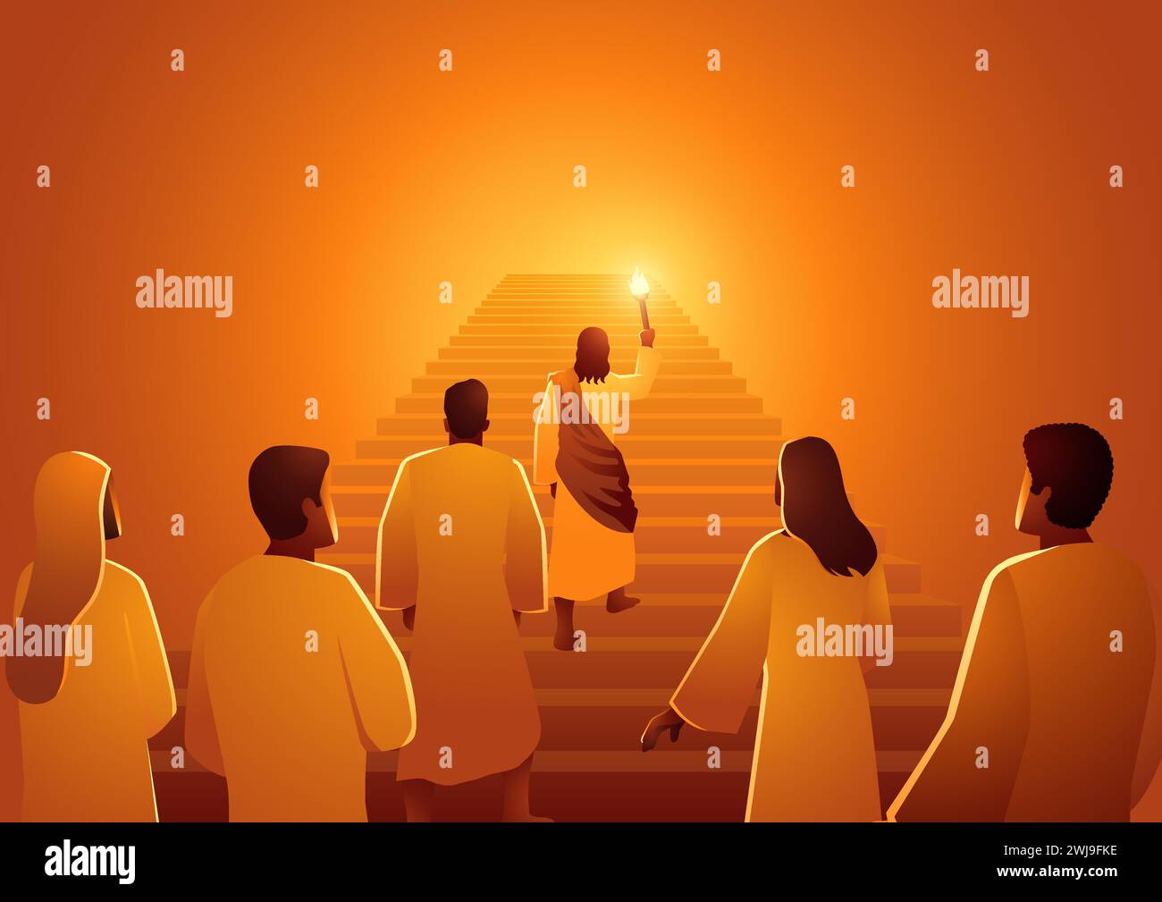 Biblical silhouette illustration series, Jesus leads the group of ...