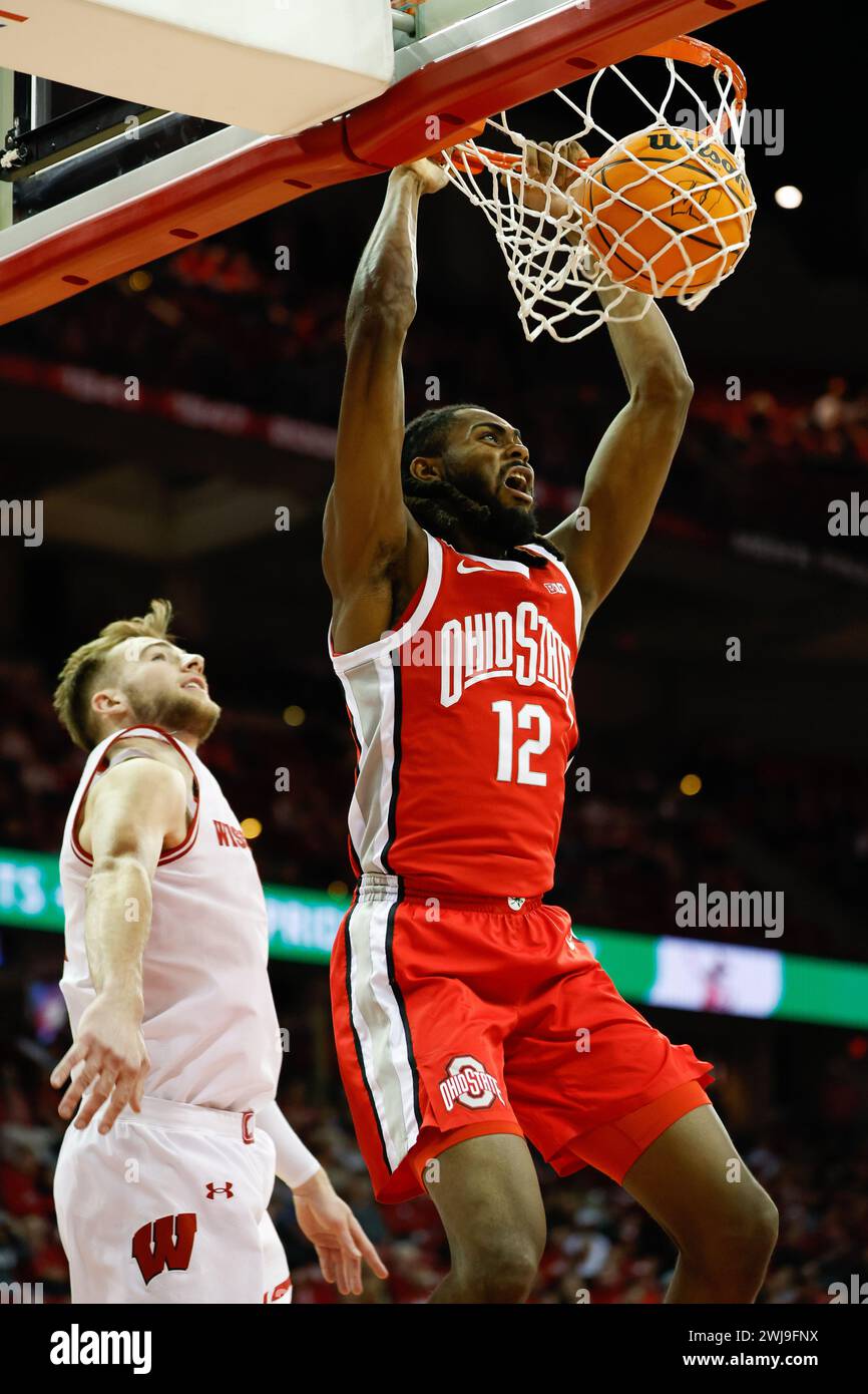 Madison, WI, USA. 13th Feb, 2024. Ohio State Buckeyes guard Evan ...
