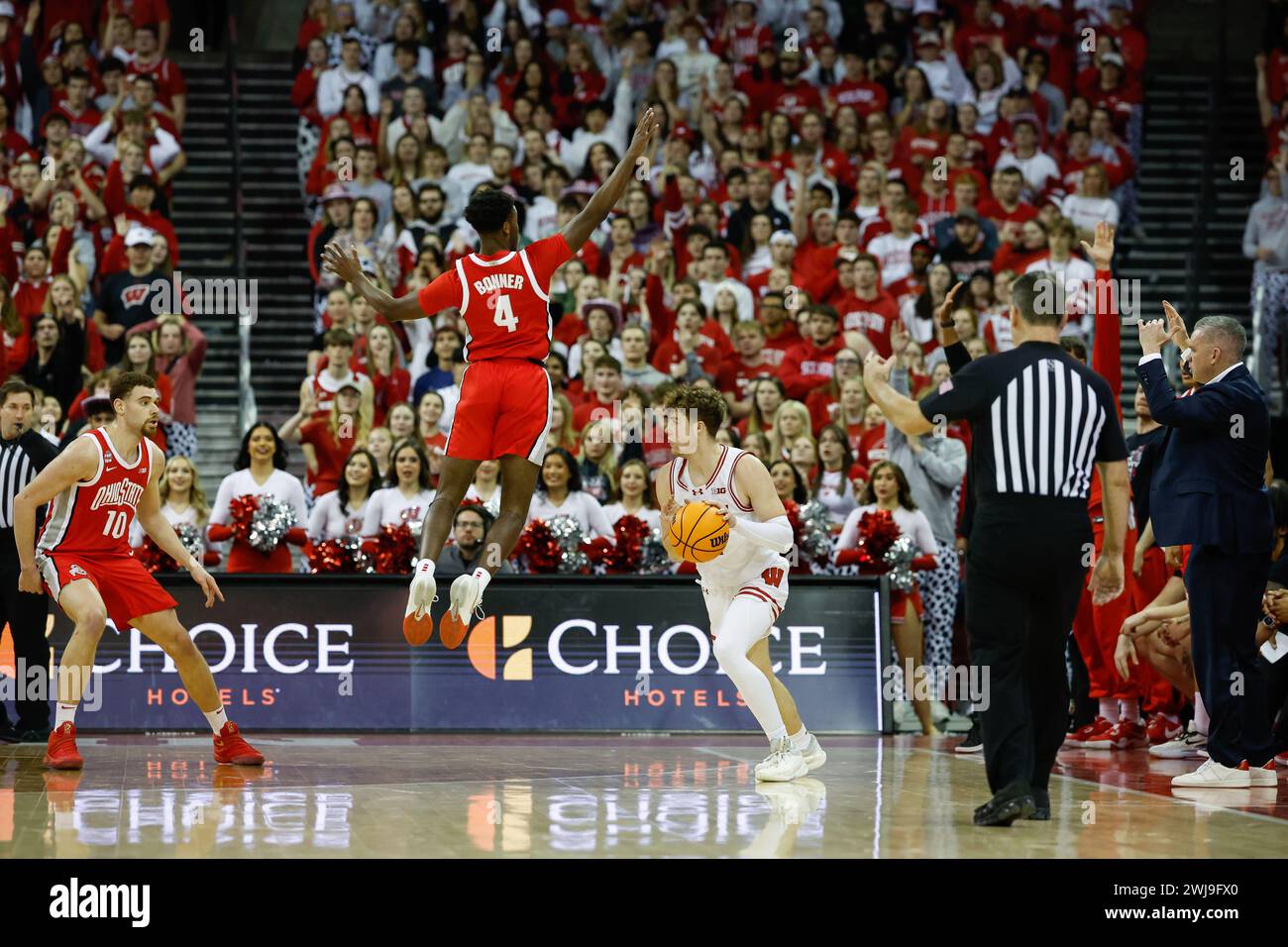 Madison, WI, USA. 13th Feb, 2024. Wisconsin Badgers guard Max Klesmit ...