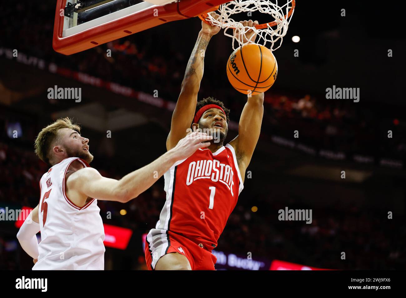 February 13, 2024: Ohio State Buckeyes guard Roddy Gayle Jr. (1) dunks ...