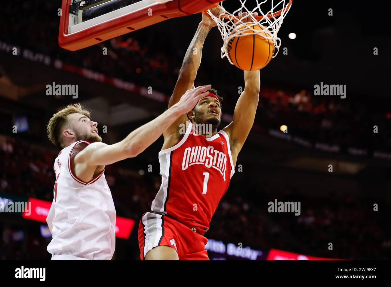 February 13, 2024: Ohio State Buckeyes guard Roddy Gayle Jr. (1) dunks ...