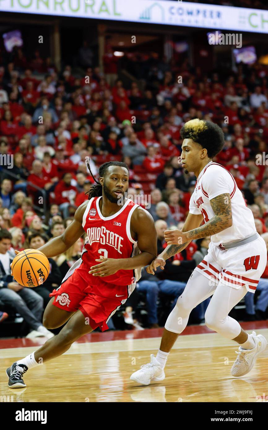 February 13, 2024: Ohio State Buckeyes guard Bruce Thornton (2) drives ...