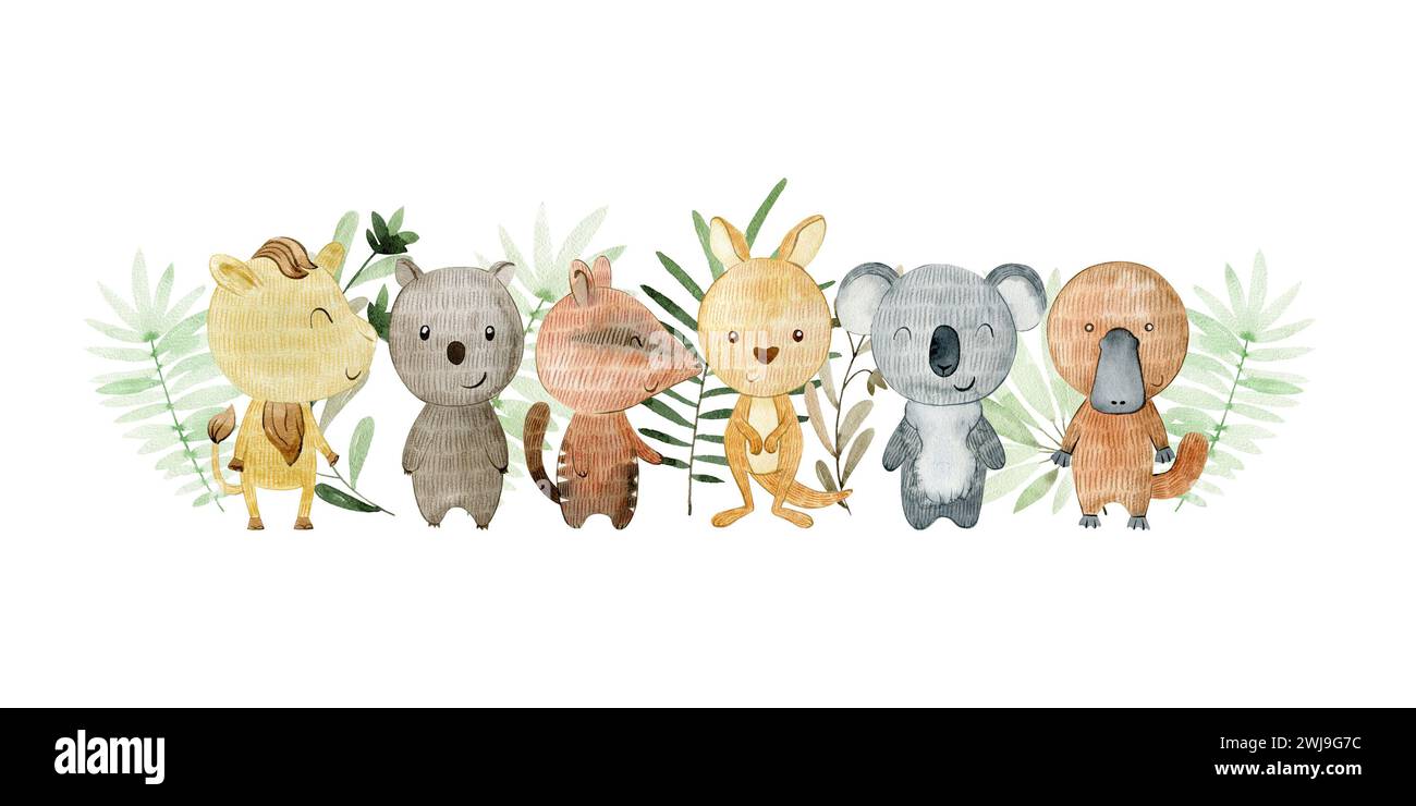 Watercolor arrangements with australian animals. Composition for ...