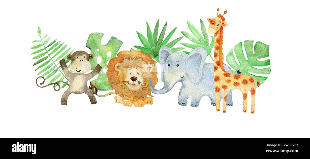 Watercolor arrangements with safari animals. Composition for greeting ...