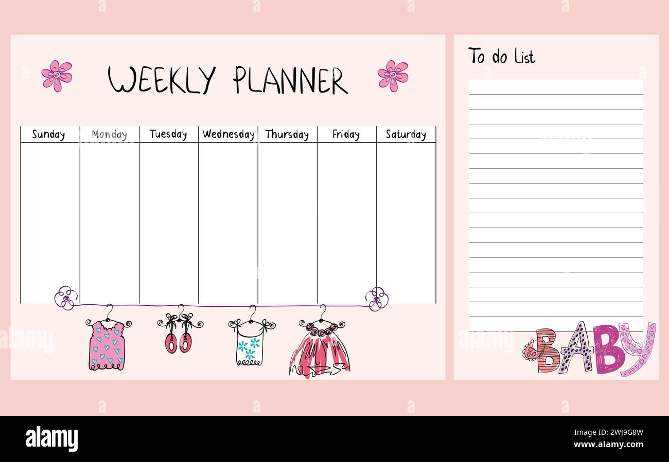 Hand drawing vector weekly planner with baby elements Stock Vector ...