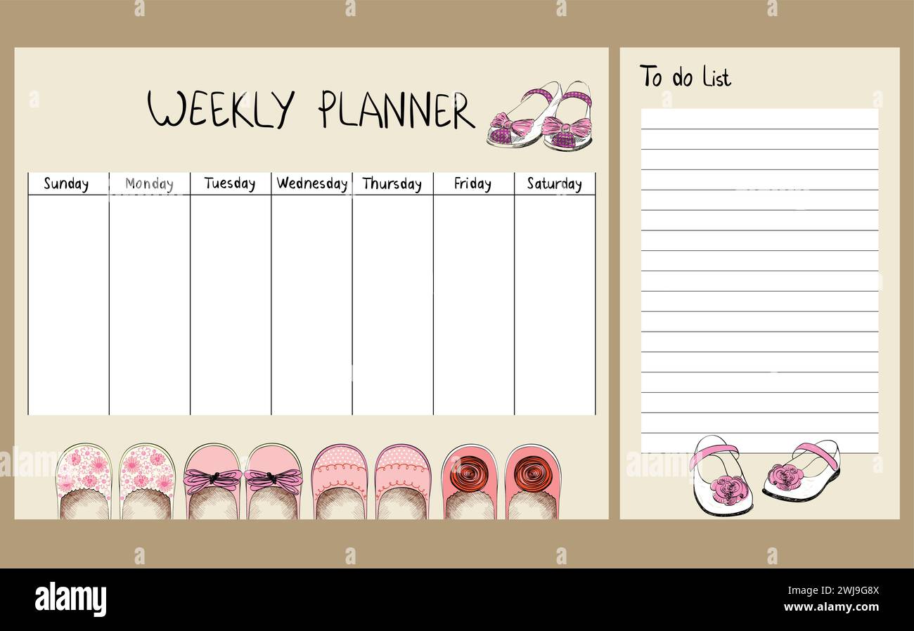 Hand drawing vector weekly planner with shoes Stock Vector Image & Art ...