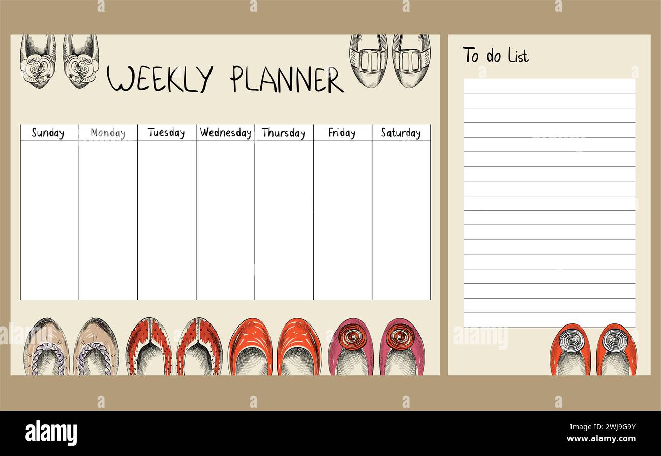 Hand drawing vector weekly planner with shoes Stock Vector Image & Art ...
