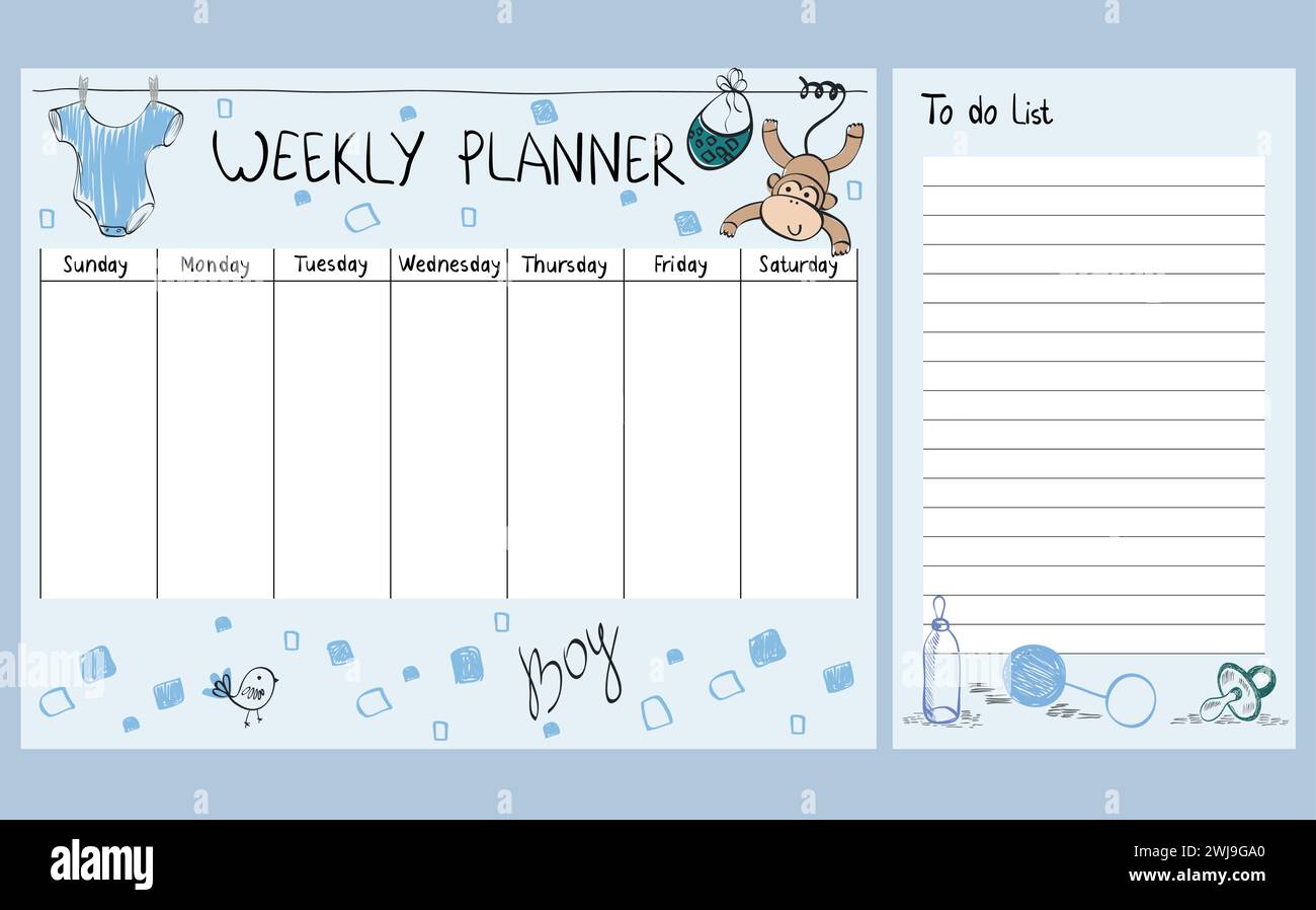 Hand drawing vector weekly planner with baby elements Stock Vector ...