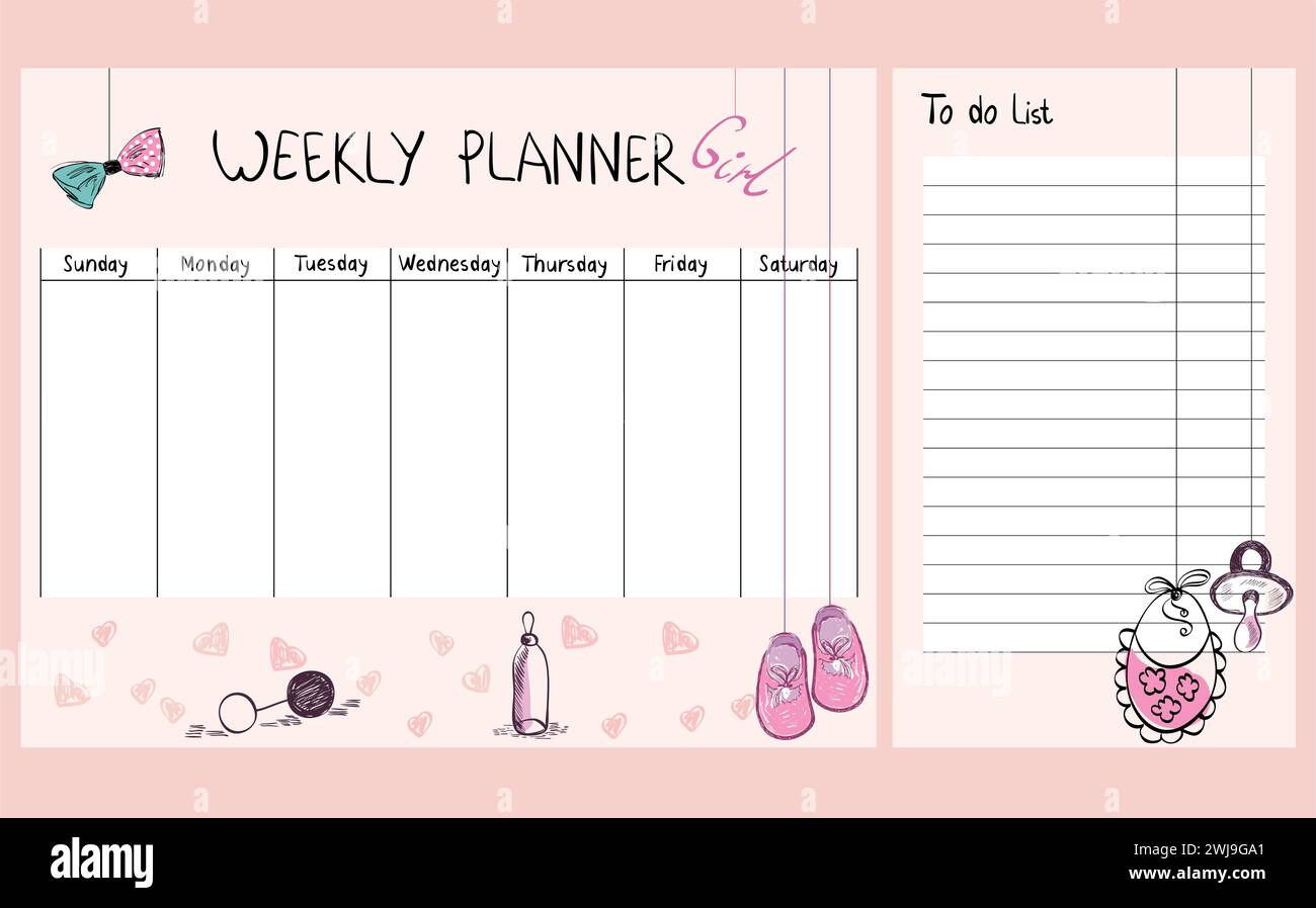Hand drawing vector weekly planner with baby elements Stock Vector ...