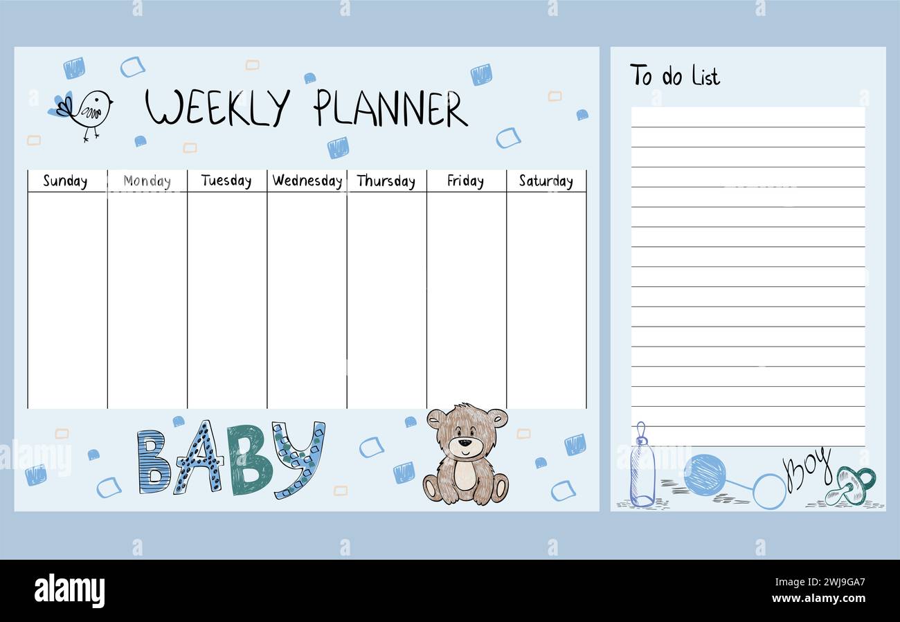Hand drawing vector weekly planner with baby elements Stock Vector ...