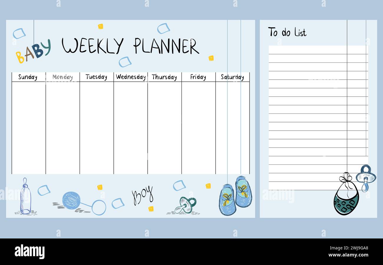 Hand drawing vector weekly planner with baby elements Stock Vector ...
