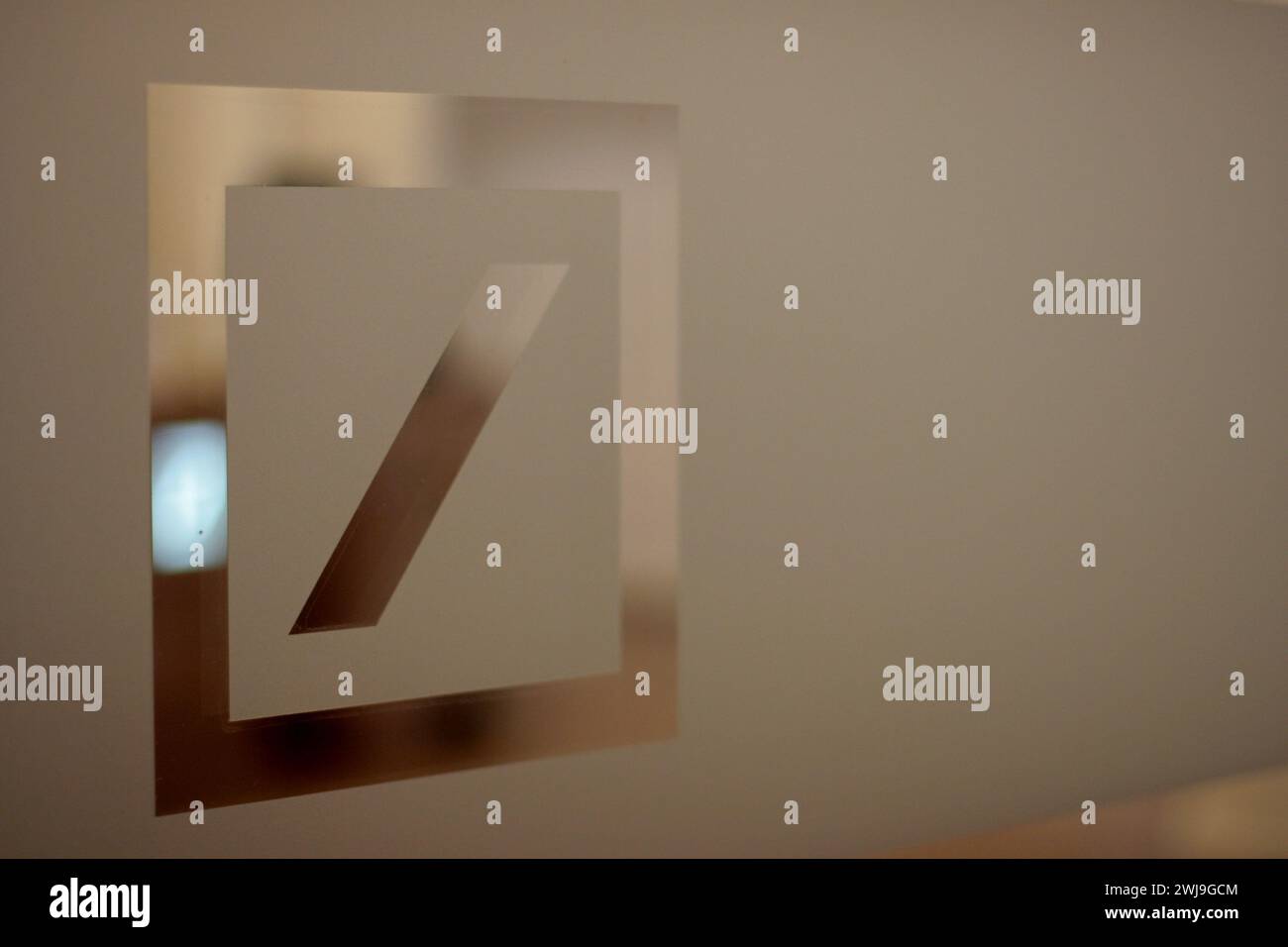 Deutsche Bank Logo, transparent on glas with shining blurred symbol at ...