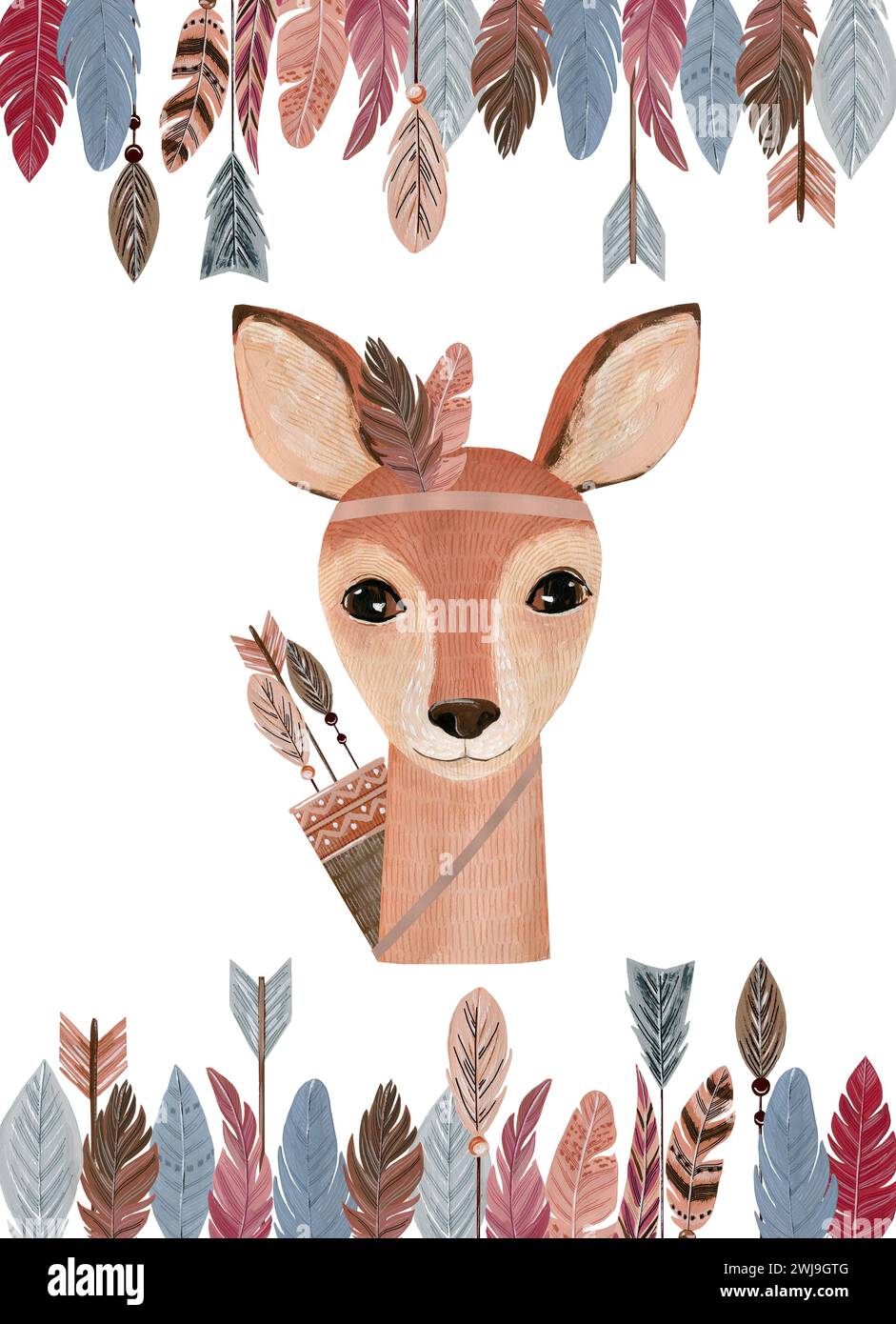 Hand drawn watercolor boho deer portrait Stock Photo - Alamy