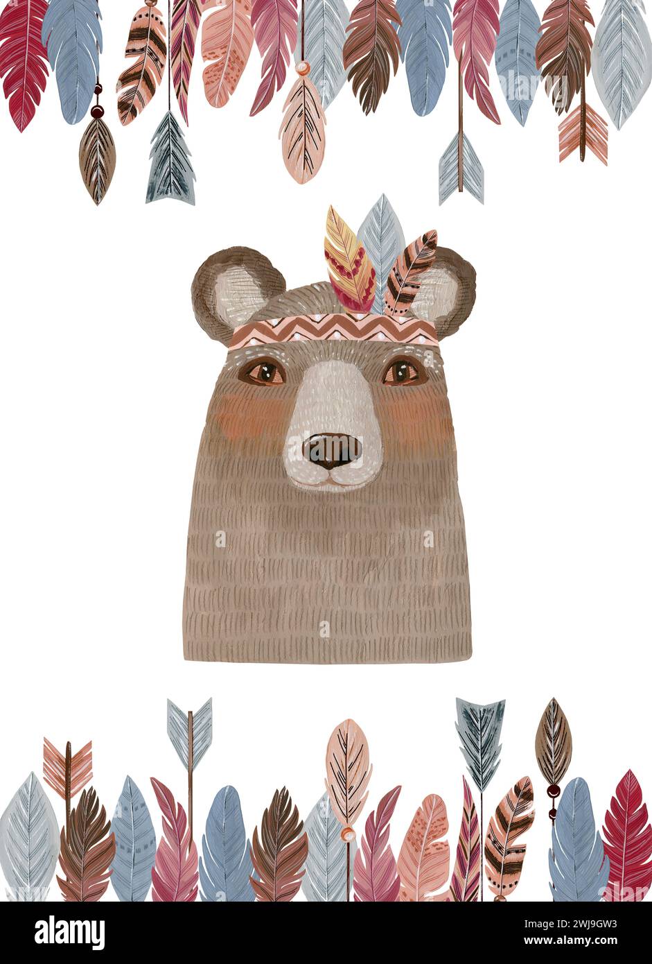 Hand drawn watercolor boho bear portrait Stock Photo - Alamy